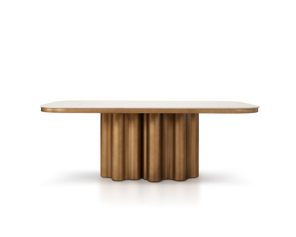 Corinthian Dining Table - Travertine Marble Effect and Antique Brass ...