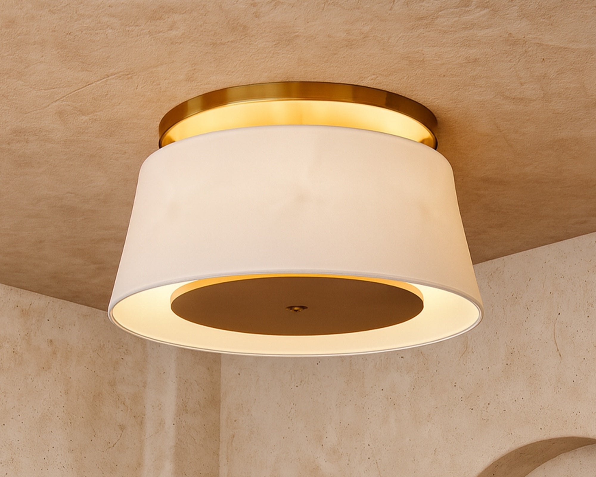 Mila Ceiling Lamp - Brushed Antique Brass/Off White Linen Shade | Liang ...